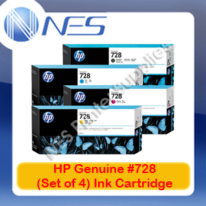 HP Genuine #728 MBK/C/M/Y High Yield Ink Set for DesignJet T730/T830 ...
